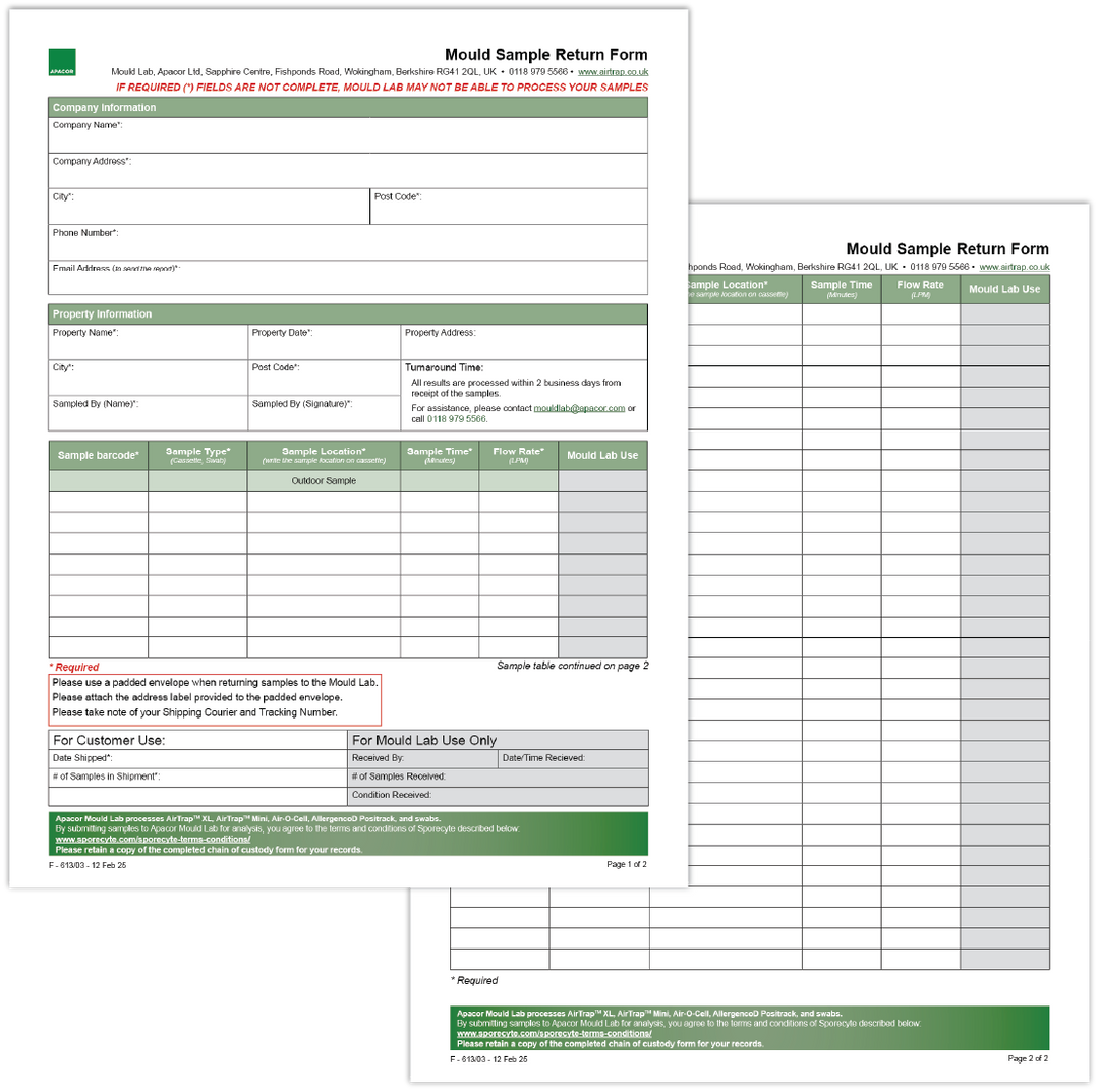 Mould Sample Return Form – AirTrap