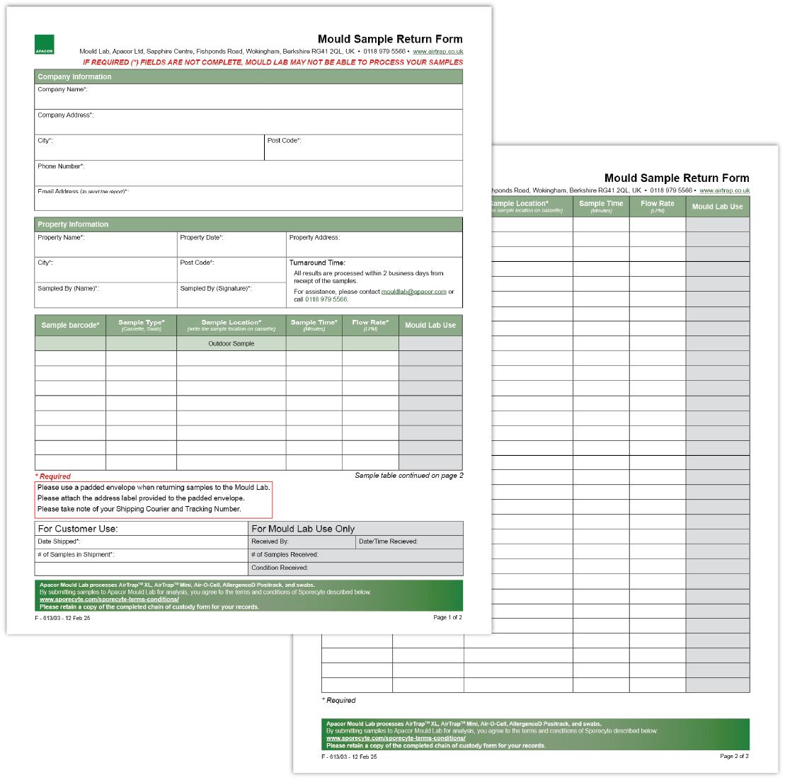 Mould Sample Return Form – AirTrap